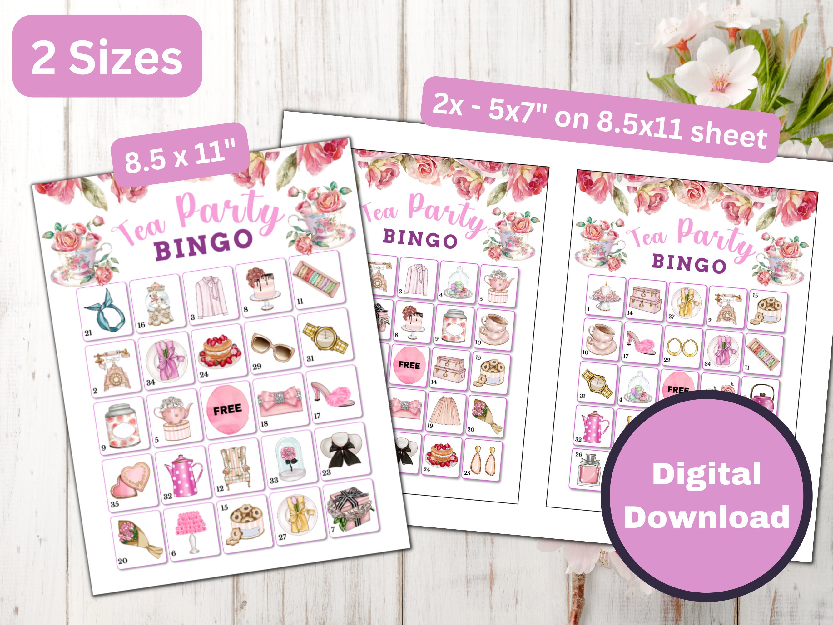 Printable Tea Party Bingo Cards - 30 Unique Bingo Cards, Girls Birthday ...
