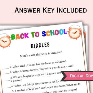 Back to School Riddles Game - Printable Back to School Game - First Day ...