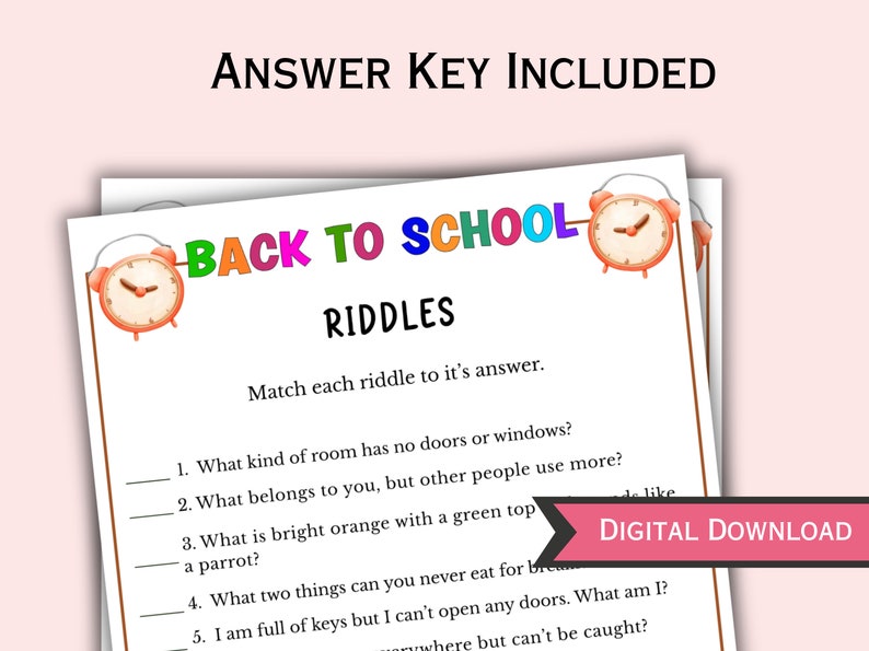 Back to School Riddles Game Printable Back to School Game First Day of ...