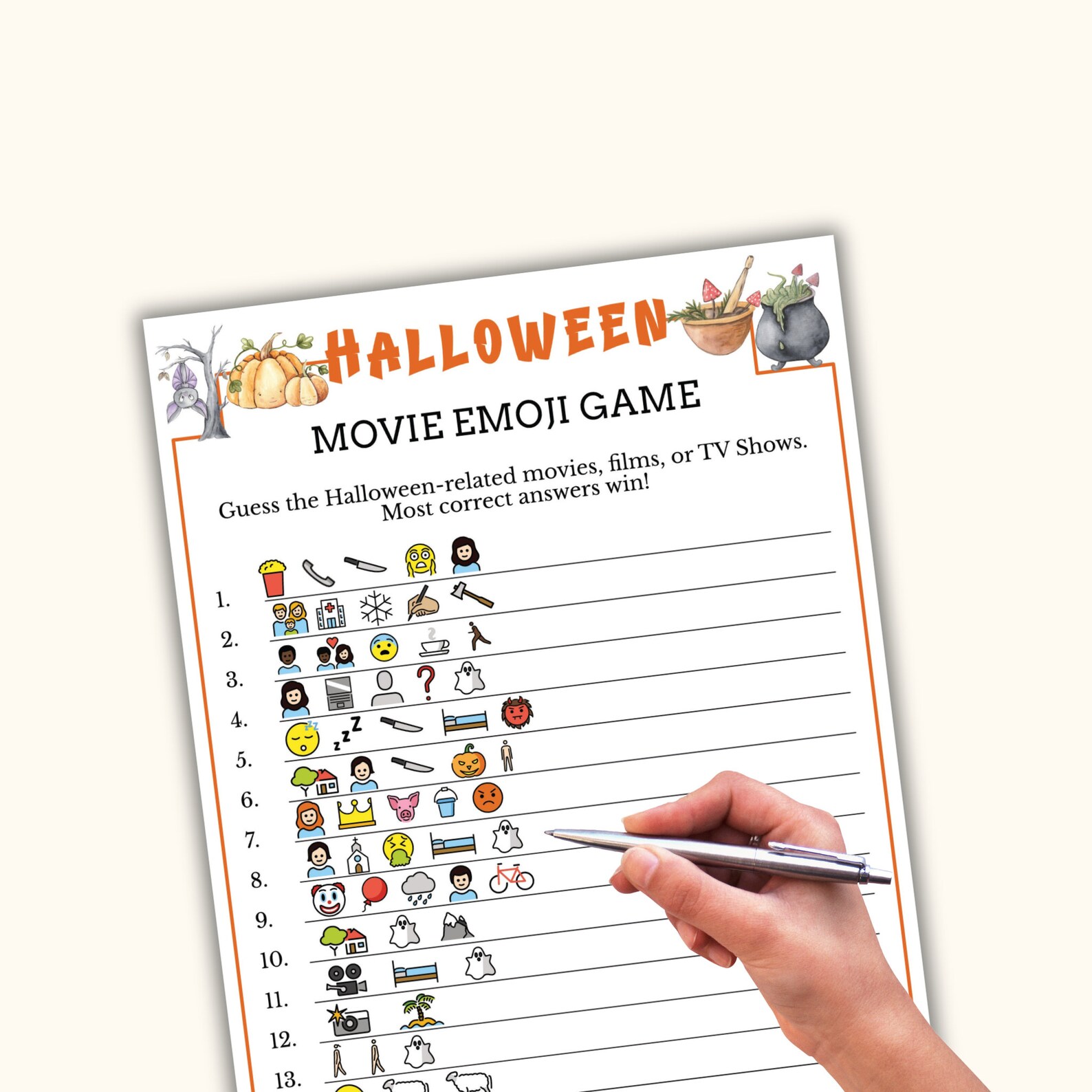 Halloween Movie Emoji Game - Printable Halloween Party Game for Teens ...