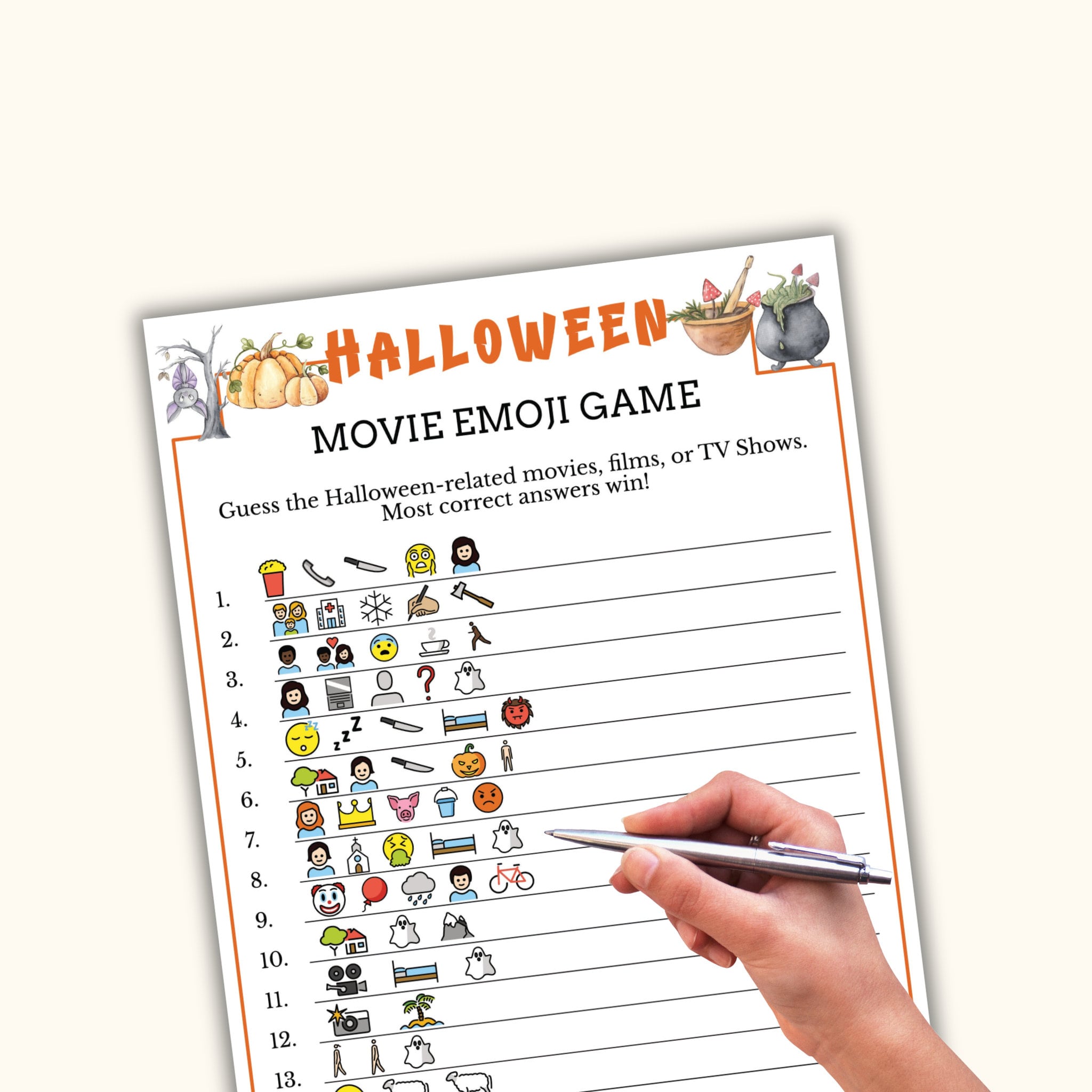 Halloween Movie Emoji Game Printable Halloween Party Game for Teens and ...