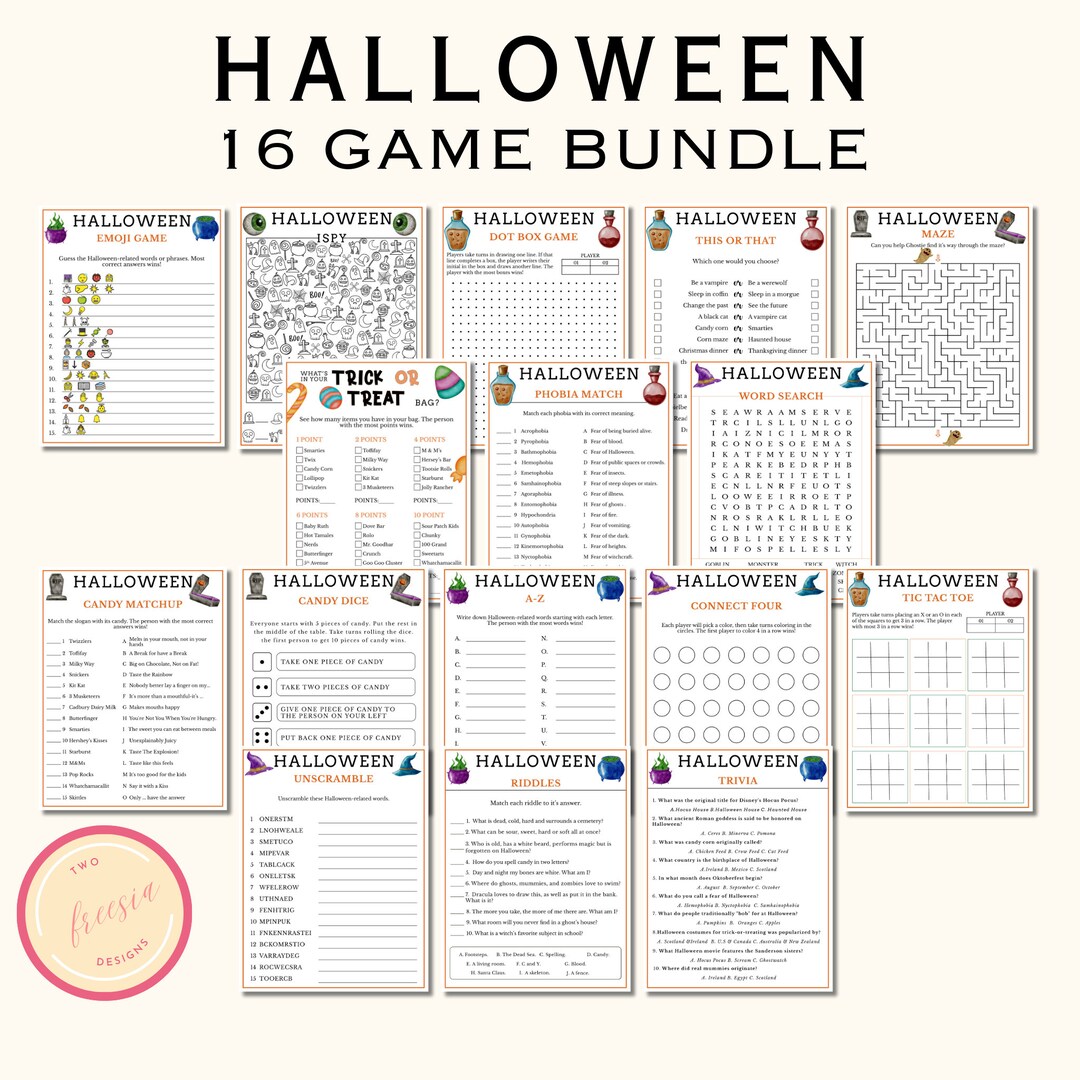 Halloween Party Games - Printable Halloween Party Game Bundle for Kids ...