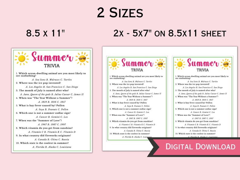 Summer Trivia Game - Printable Summer Games for Kids & Adults - Beach ...