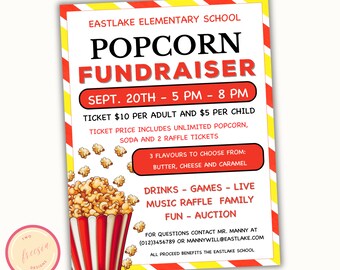 EDITABLE Popcorn Fundraiser Flyer, Printable PTA, PTO, School Church ...