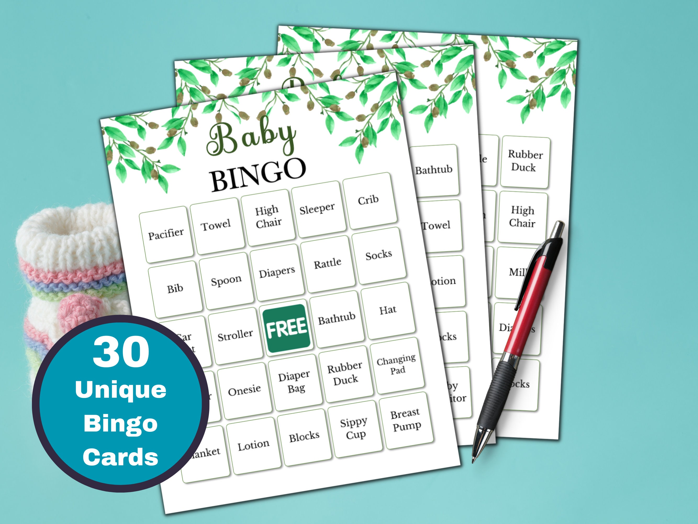 Printable Baby Shower Bingo Game Baby Shower Games 30 Greenery Unique ...