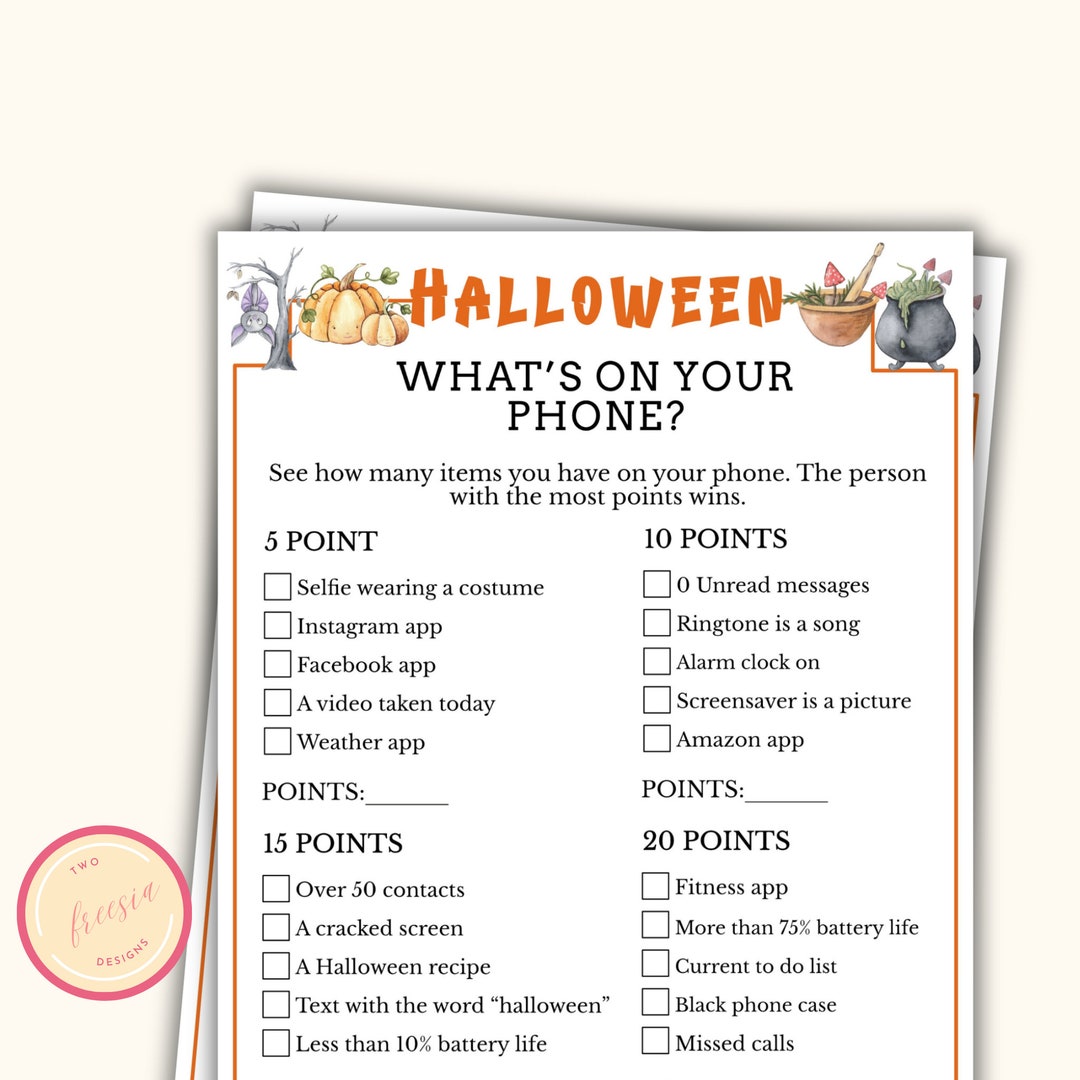 What's on Your Phone - Printable Halloween Party Game for Teens ...