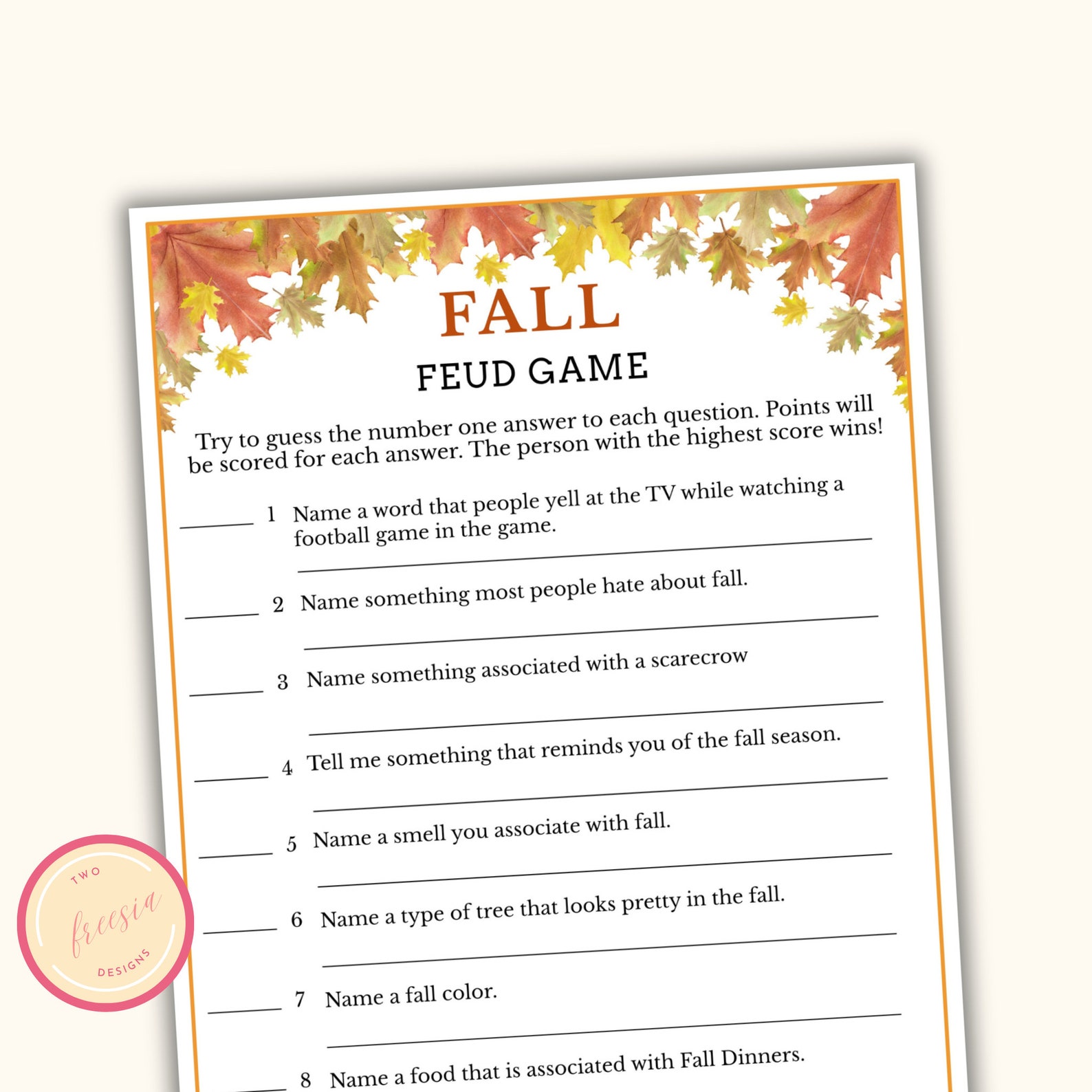 Fall Feud Game - Printable Autumn Game - Fun Fall Time Activities ...