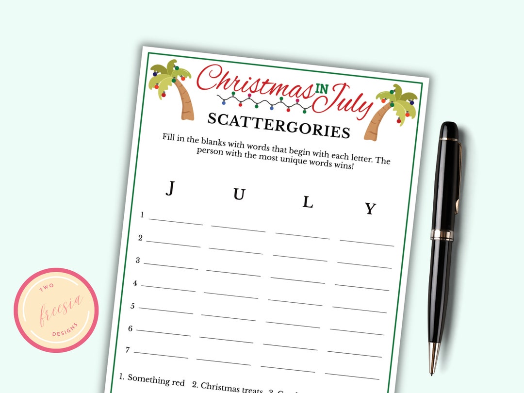 Christmas in July Scattergories Game - Printable Christmas in July Game ...