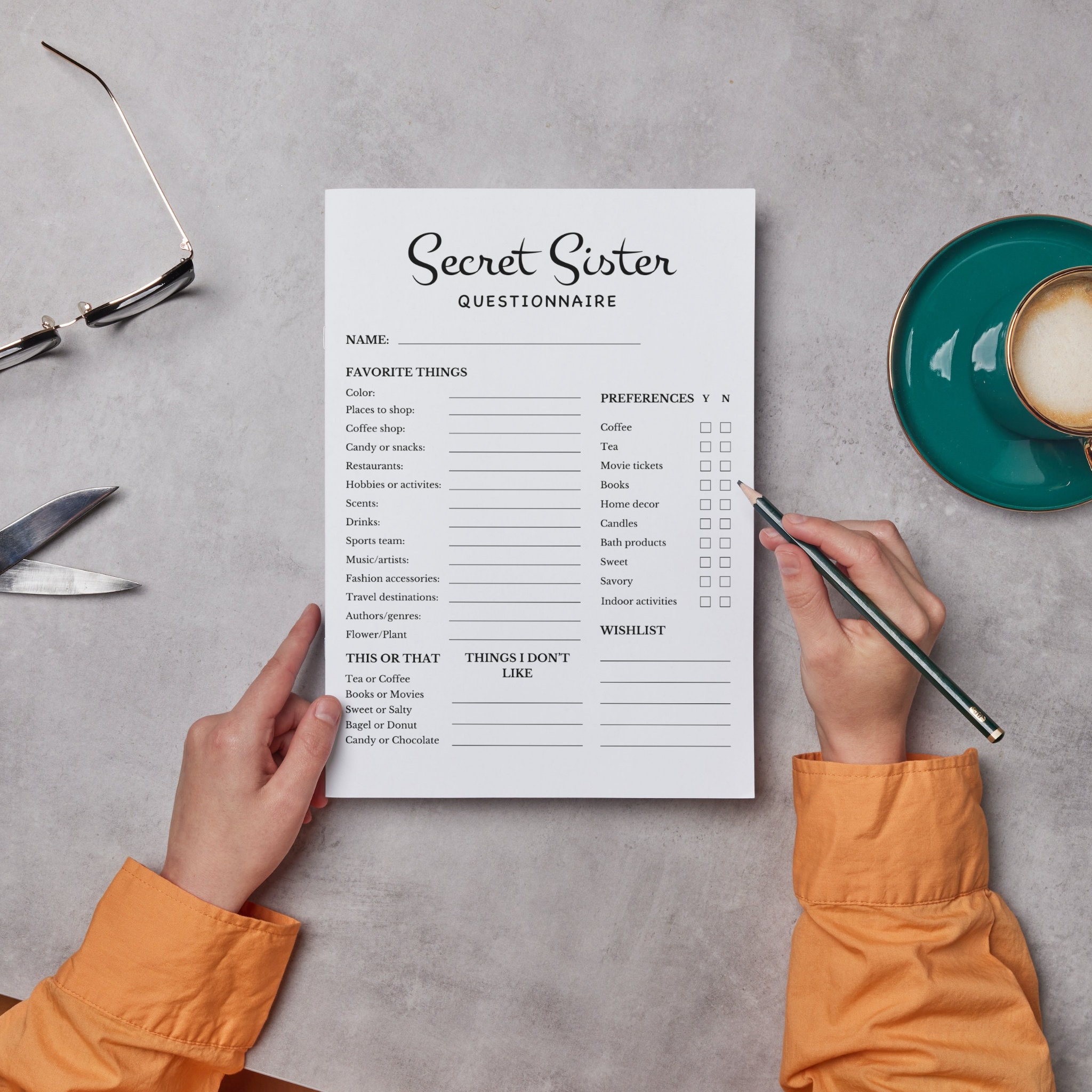 Secret Sister Questionnaire Editable Template - All About Me Survey ...