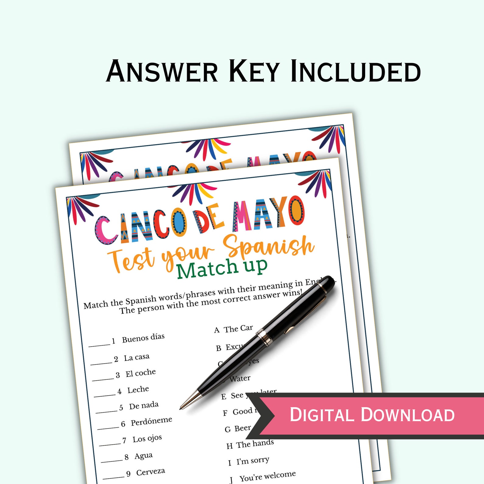 Cinco De Mayo Party Games - Test Your Spanish Game - Printable Fiesta ...