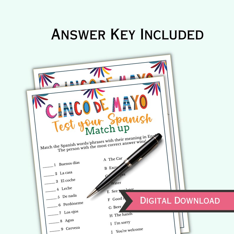 Cinco De Mayo Party Games - Test Your Spanish Game - Printable Fiesta ...
