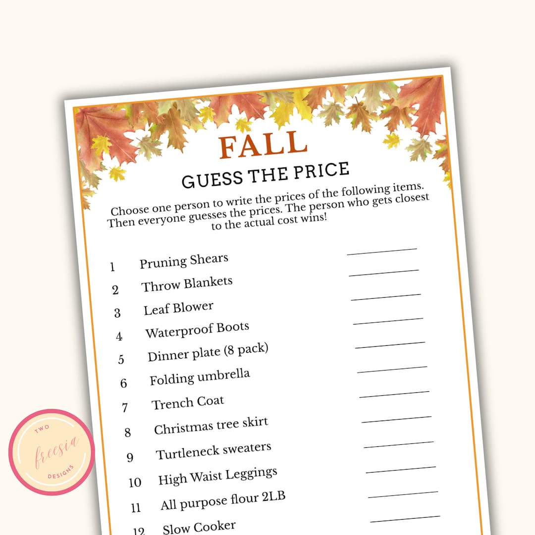 Guess the Price Game - Printable Autumn Game - Fun Fall Time Activities ...