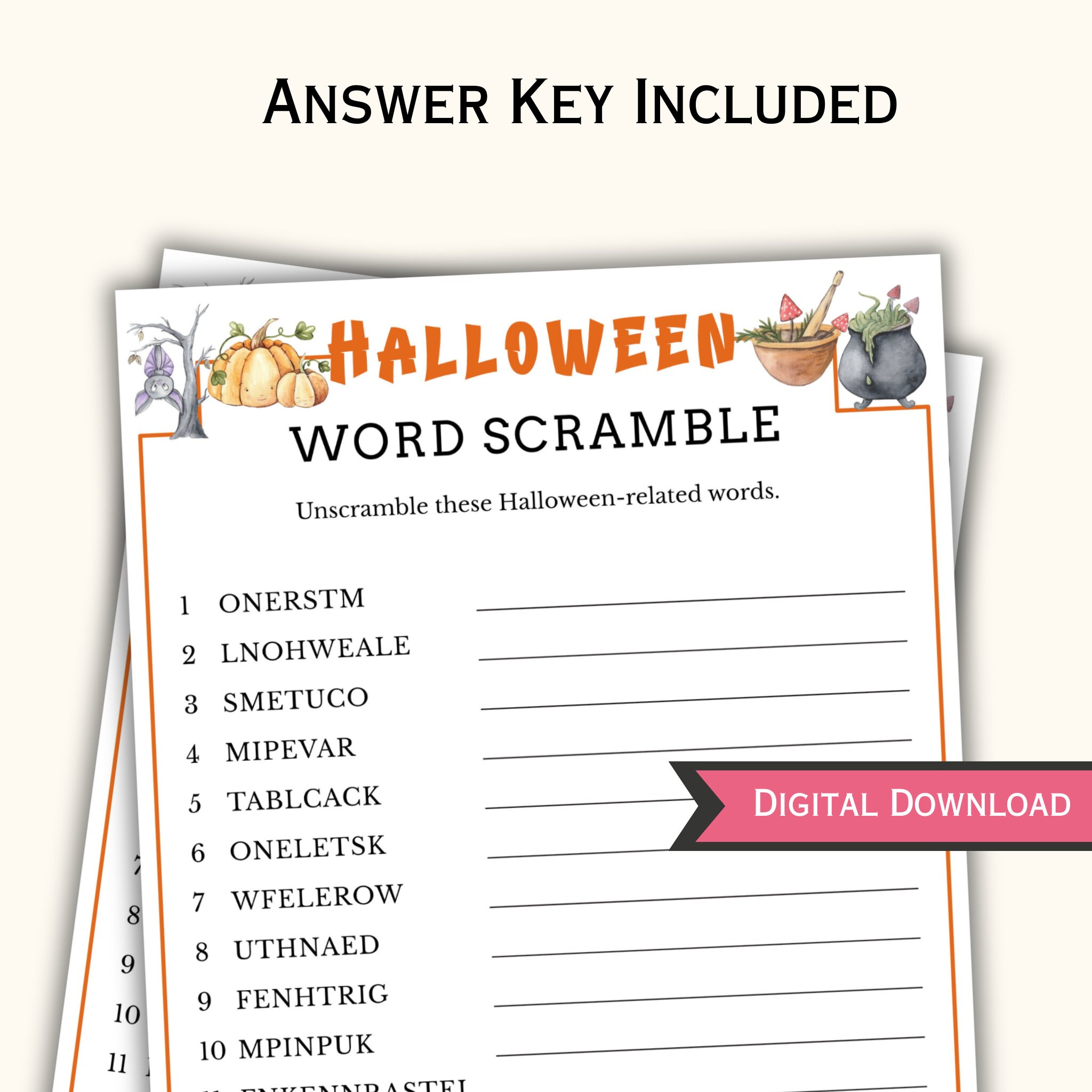 Halloween Word Scramble - Printable Halloween Party Game - Party ...