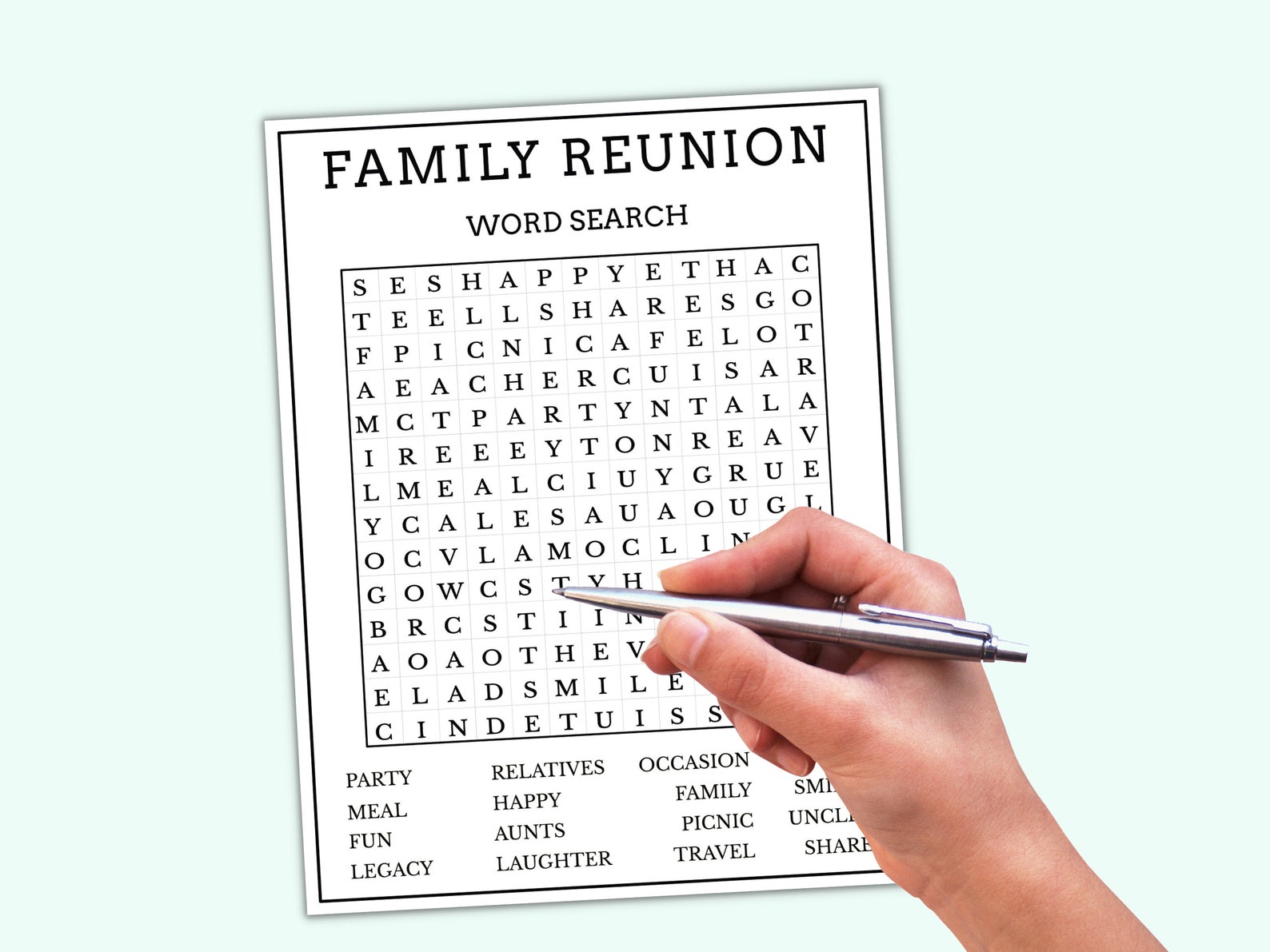 Family Reunion Word Search Game - Printable Family Reunion Party Games ...