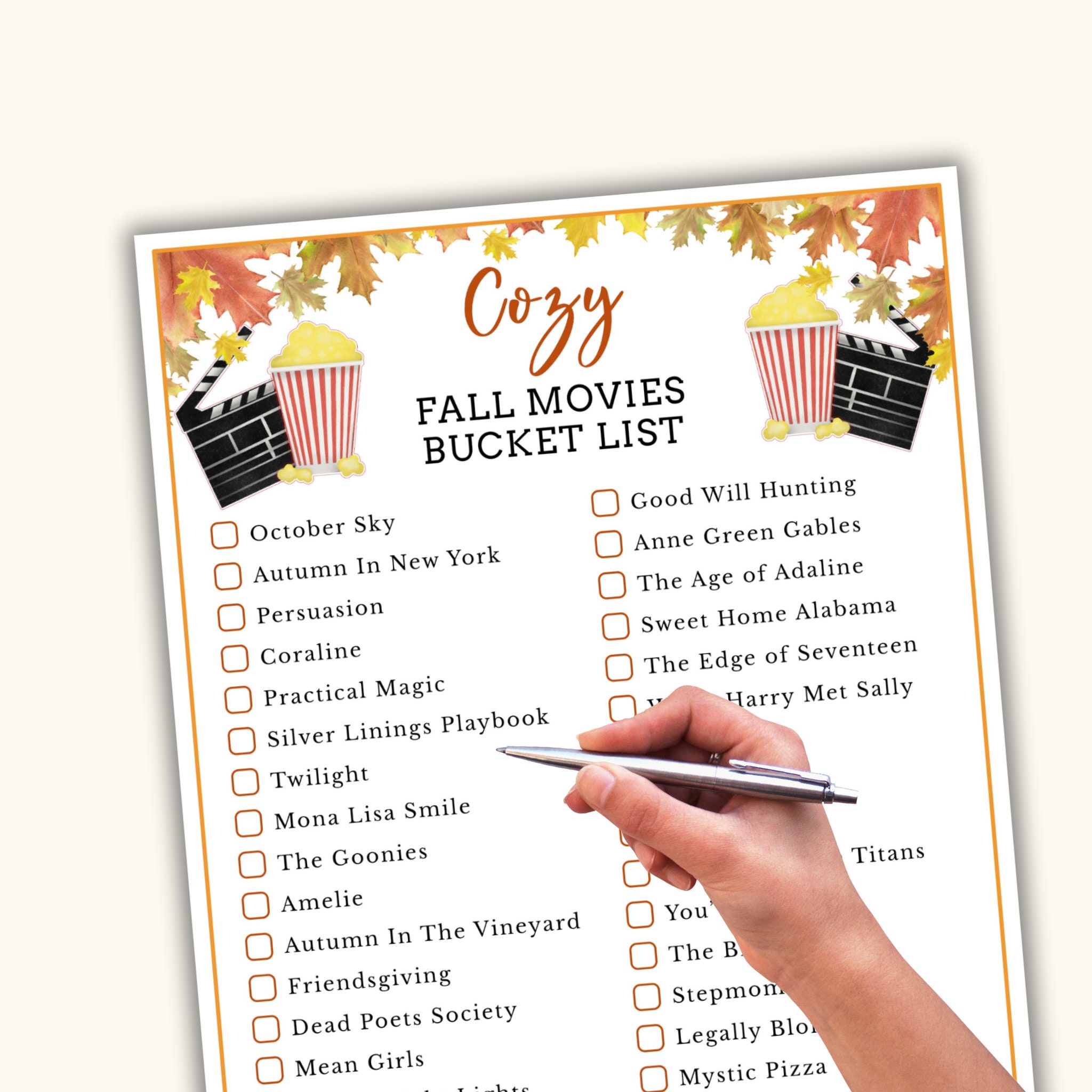 Cozy Fall Movies Bucket List - Printable Autumn Game - Fun Fall Time ...