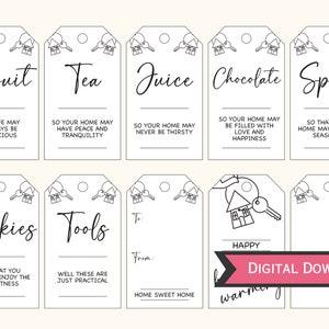 Printable New Home Tags and Basket - Housewarming Gift Basket Tags ...