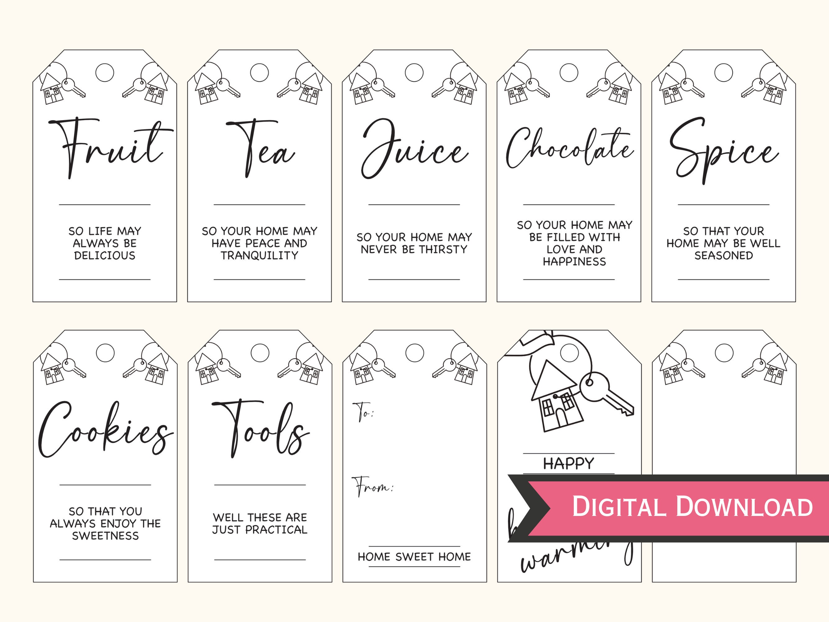 Printable New Home Tags and Basket - Housewarming Gift Basket Tags ...
