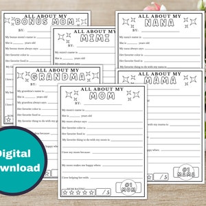 All About My Mom, Grandma, Mimi, Nana, Bonus Mom, Mama - Fill in the ...