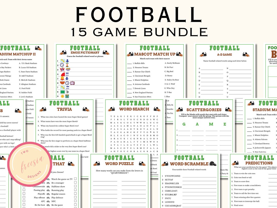 Football Game Bundle - 15 Printable Football Party Games Pack ...