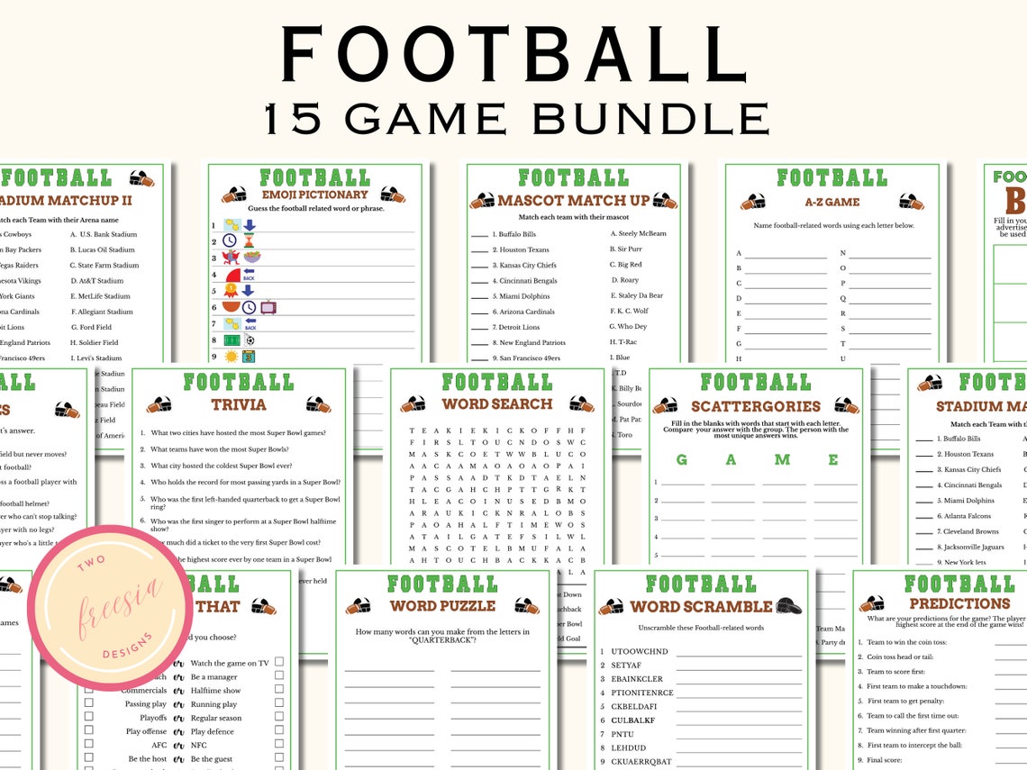 Football Game Bundle 15 Printable Football Party Games Pack Football ...
