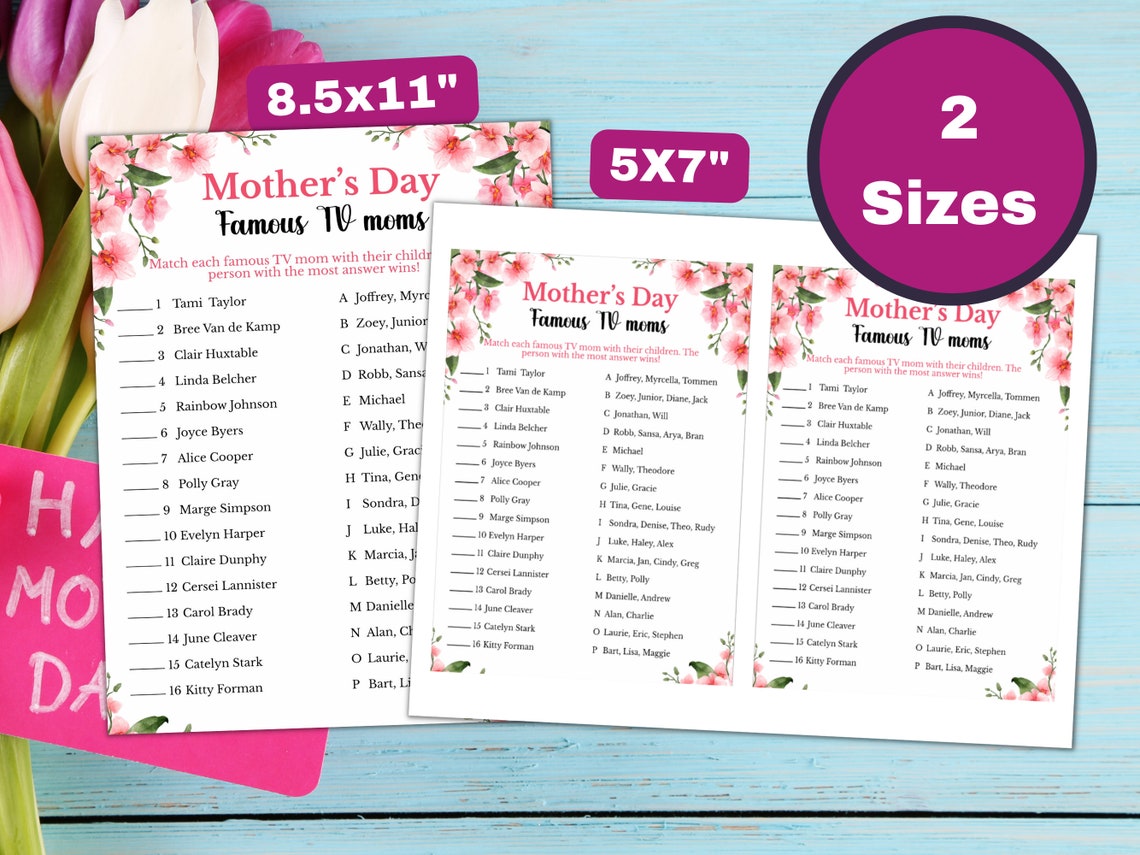 Printable Mother's Day Party Game Famous TV Moms Matchup Family Game ...