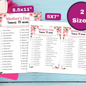 Printable Mother's Day Party Game - Famous TV Moms Matchup - Family ...