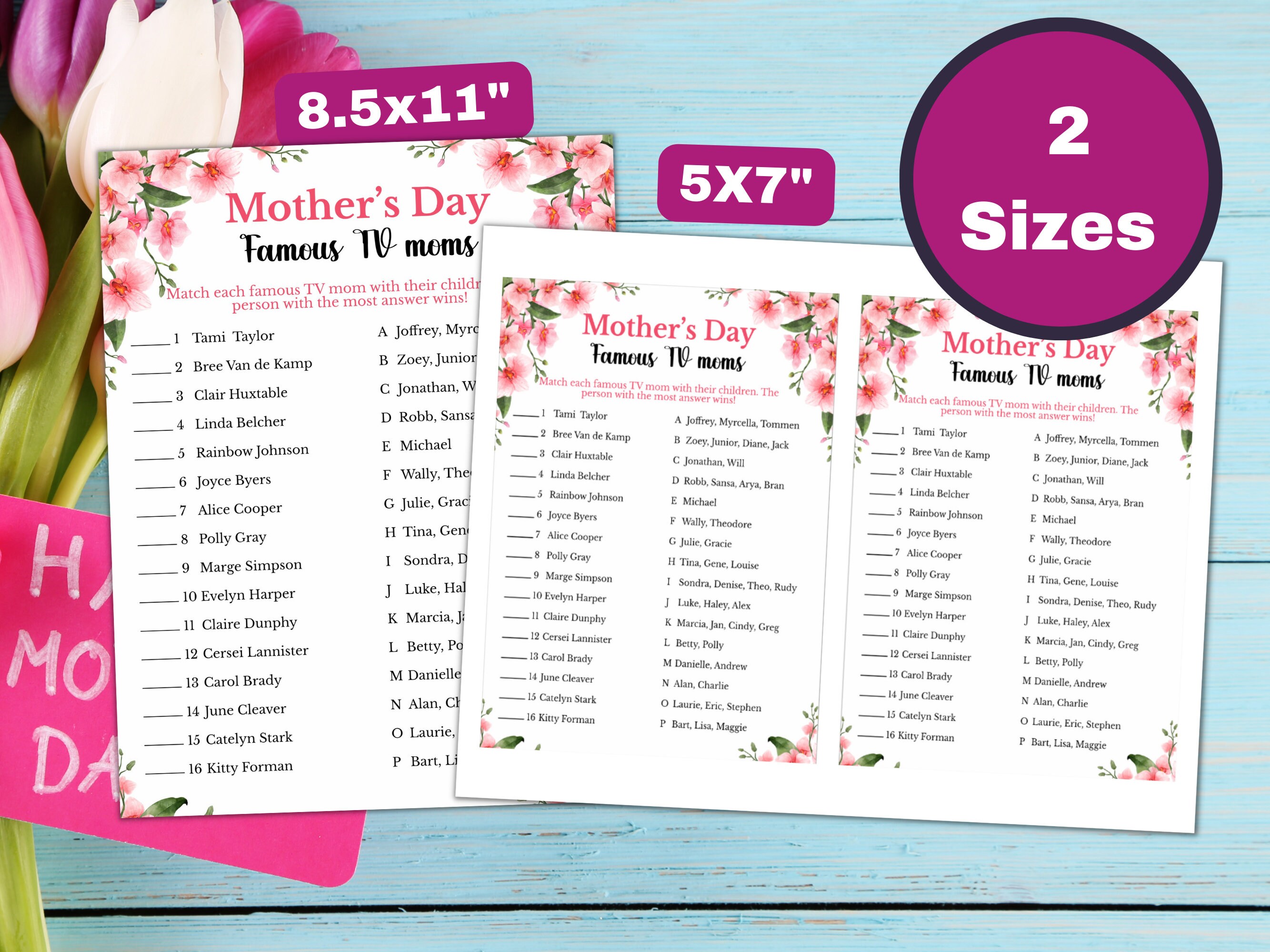 Printable Mother's Day Party Game - Famous TV Moms Matchup - Family ...