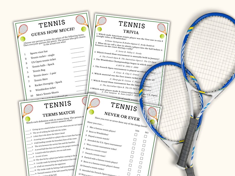 Tennis Party Games - 7 Printable Tennis Party Game for Tennis ...