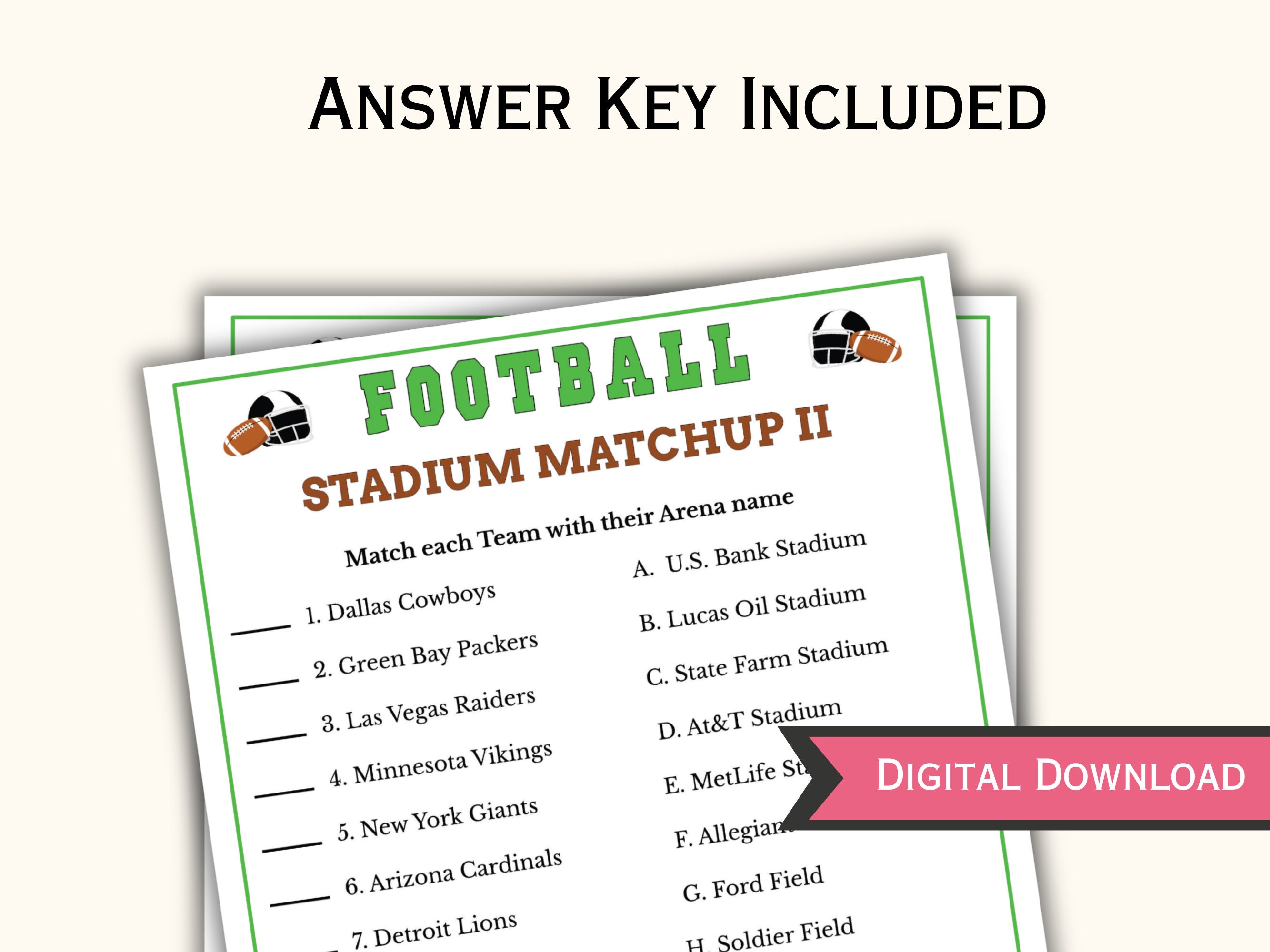 Stadium Match up Game - Printable Football Party Game - Football Party ...