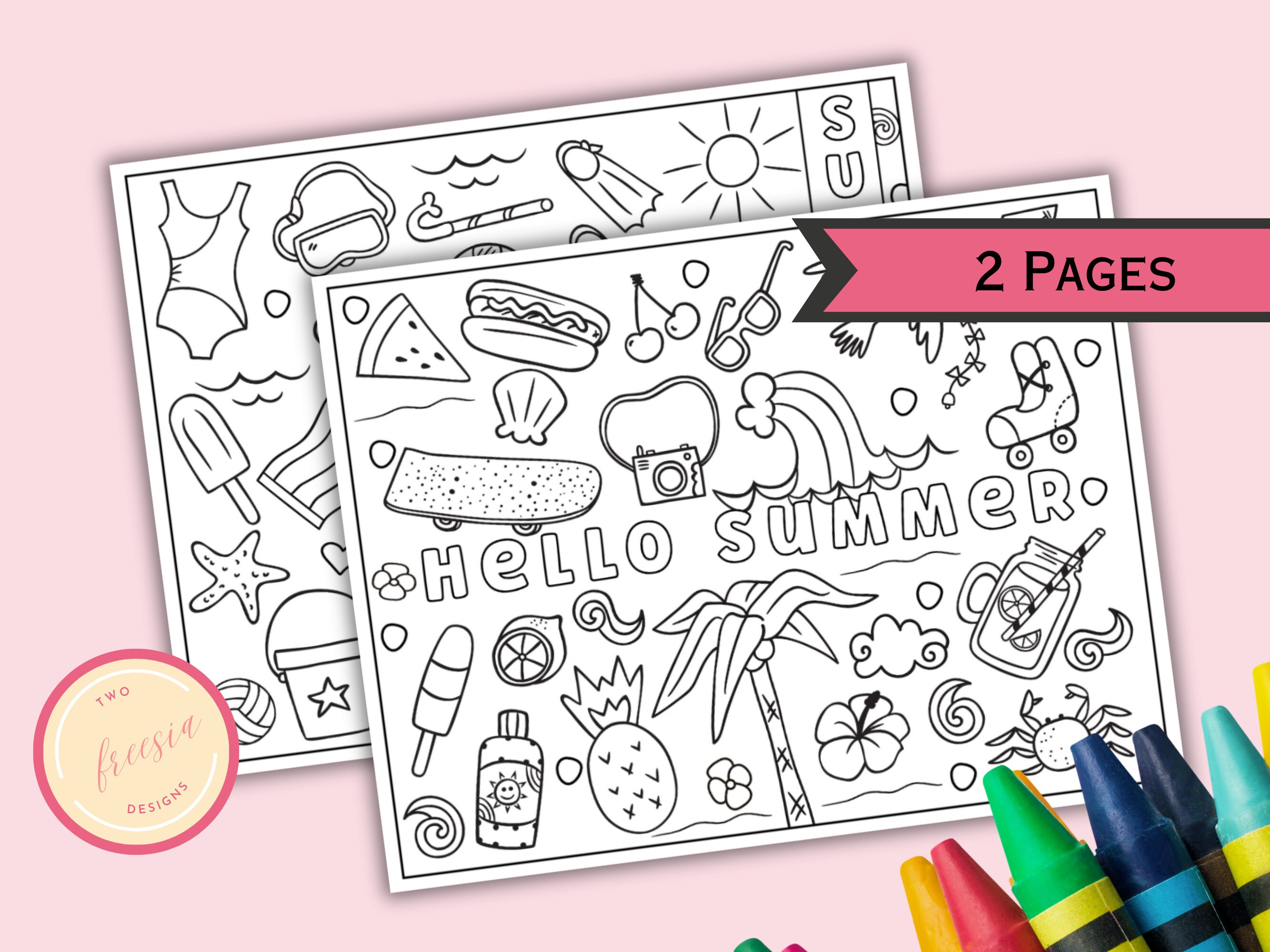 Printable Summer Doodle Coloring Pages Summer Coloring Placemat Sheets ...