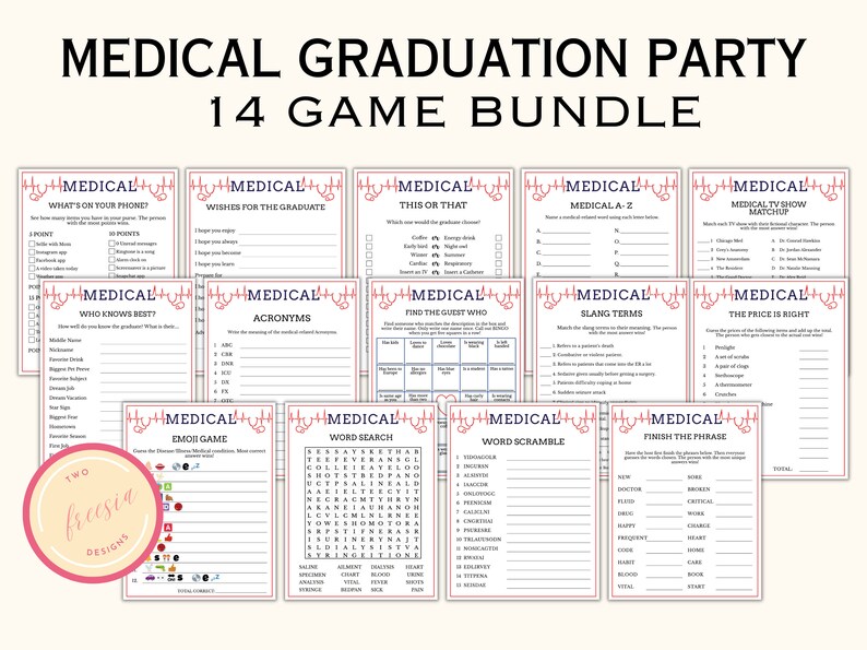 14 Printable Medical Party Game Bundle for Nurse, Doctor, Graduation ...