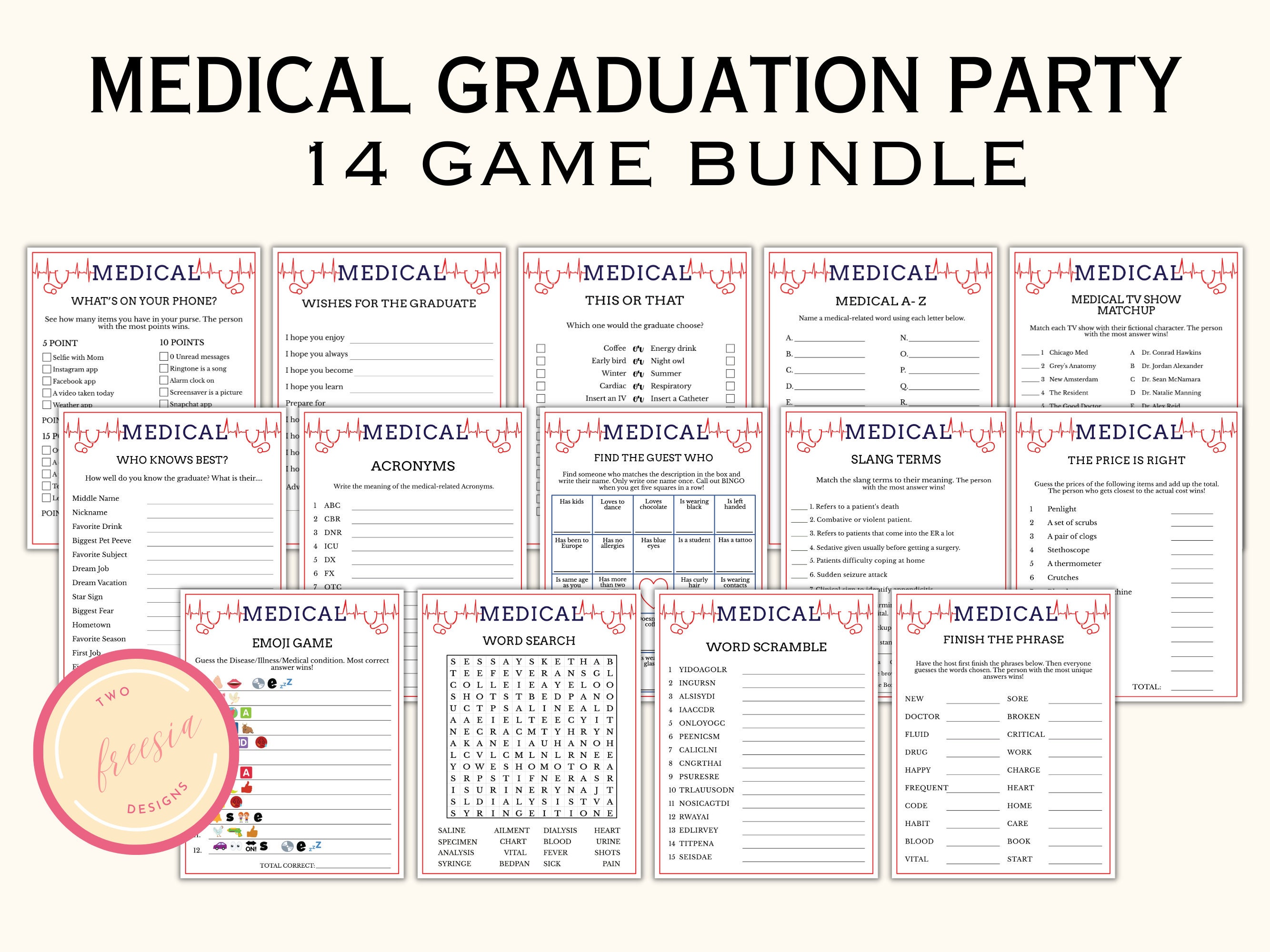 14 Printable Medical Party Game Bundle for Nurse, Doctor, Graduation ...