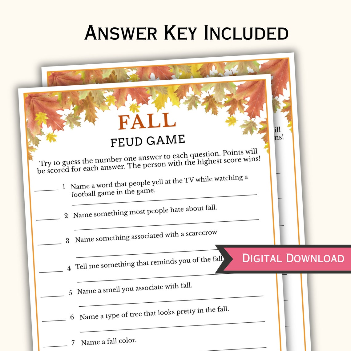 Fall Feud Game - Printable Autumn Game - Fun Fall Time Activities ...