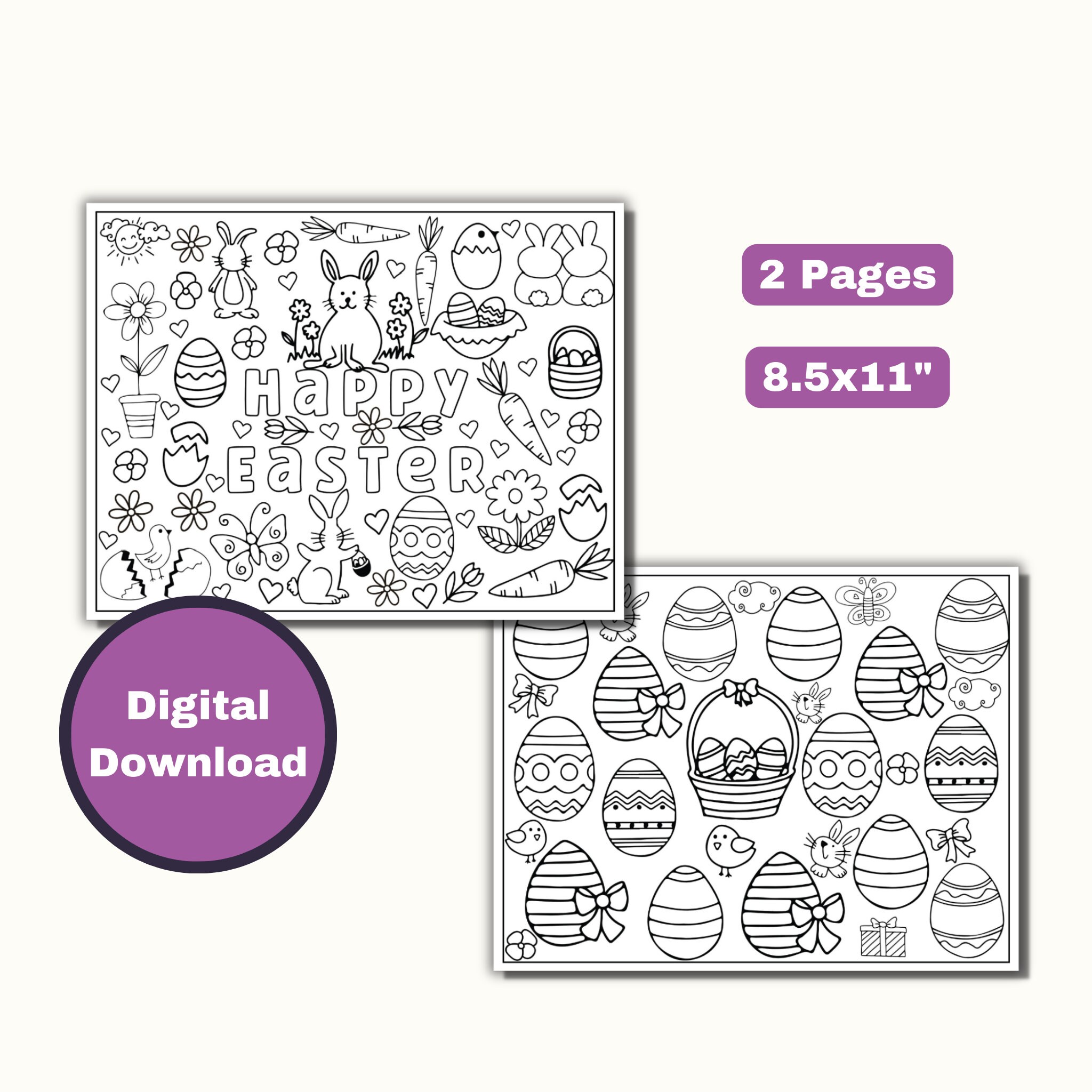 Printable Easter Doodle Coloring Pages Egg Placemat Activity Sheets for ...