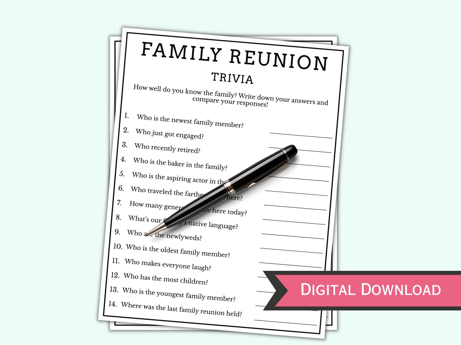 Family Trivia Game - Printable Family Reunion Party Games - Family ...