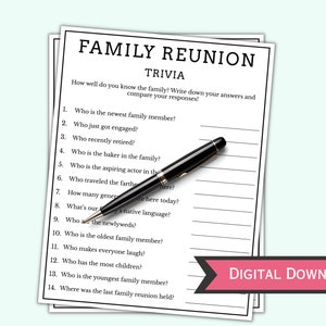 Family Trivia Game - Printable Family Reunion Party Games - Family ...