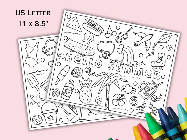 Printable Summer Doodle Coloring Pages - Summer Coloring Placemat ...