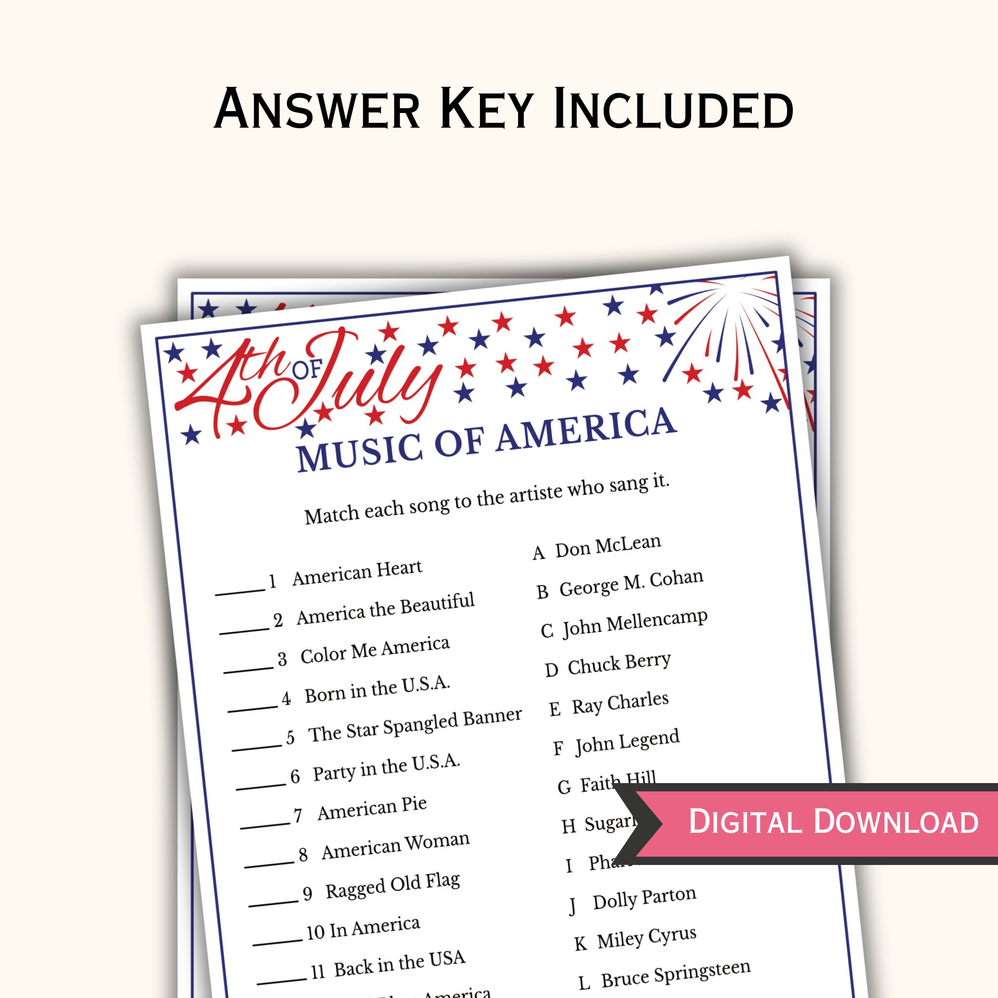 Music of America Trivia Game - Printable Fourth of July Game ...