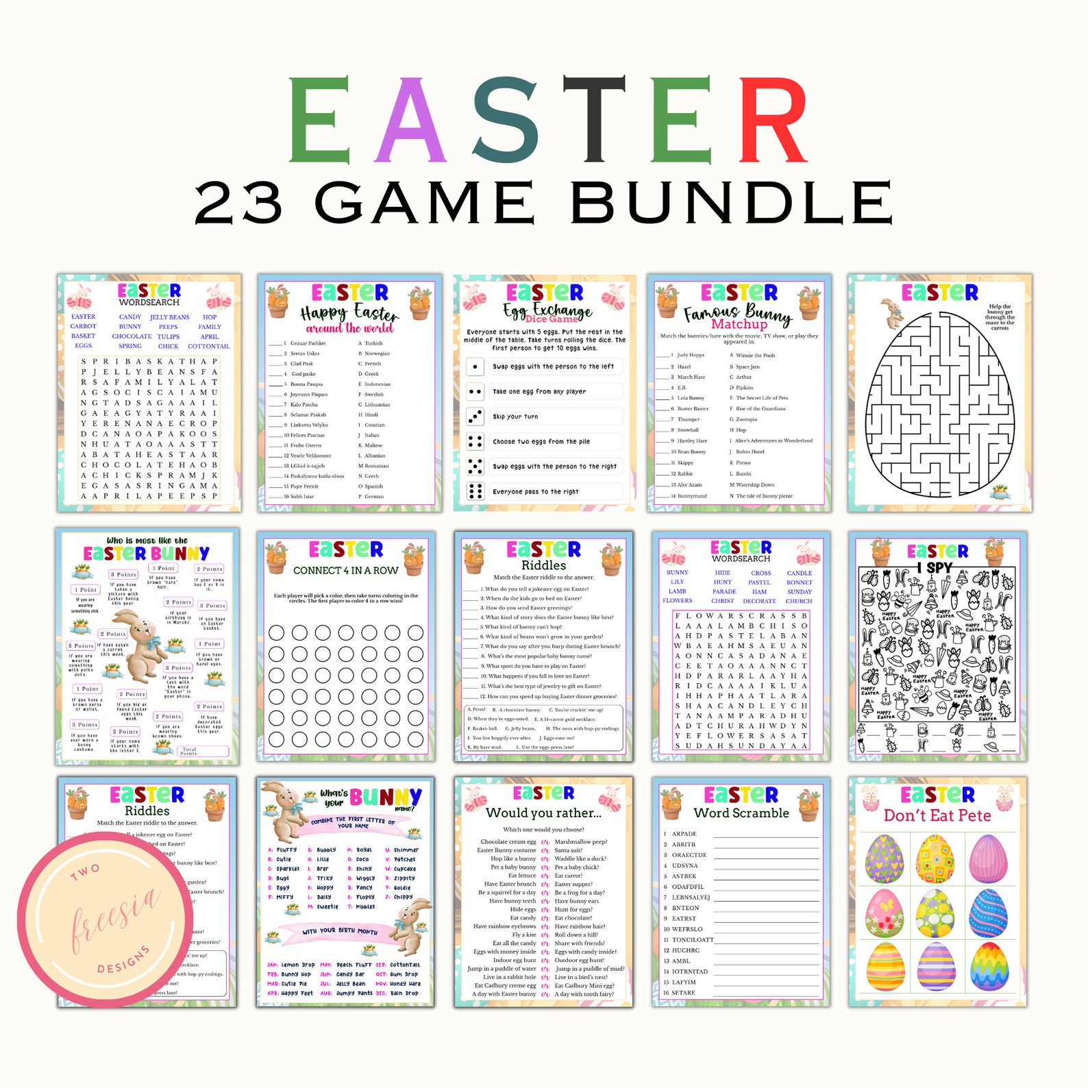 Easter Game Bundle - Easter Printable Games for Kids & Adults - Easter ...