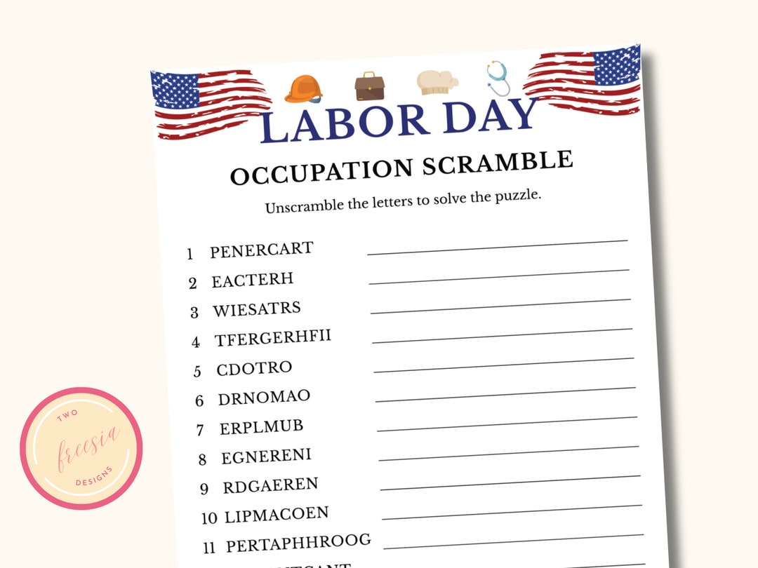 Word Scramble Game Labor Day - Printable Labor Day Party Activity ...