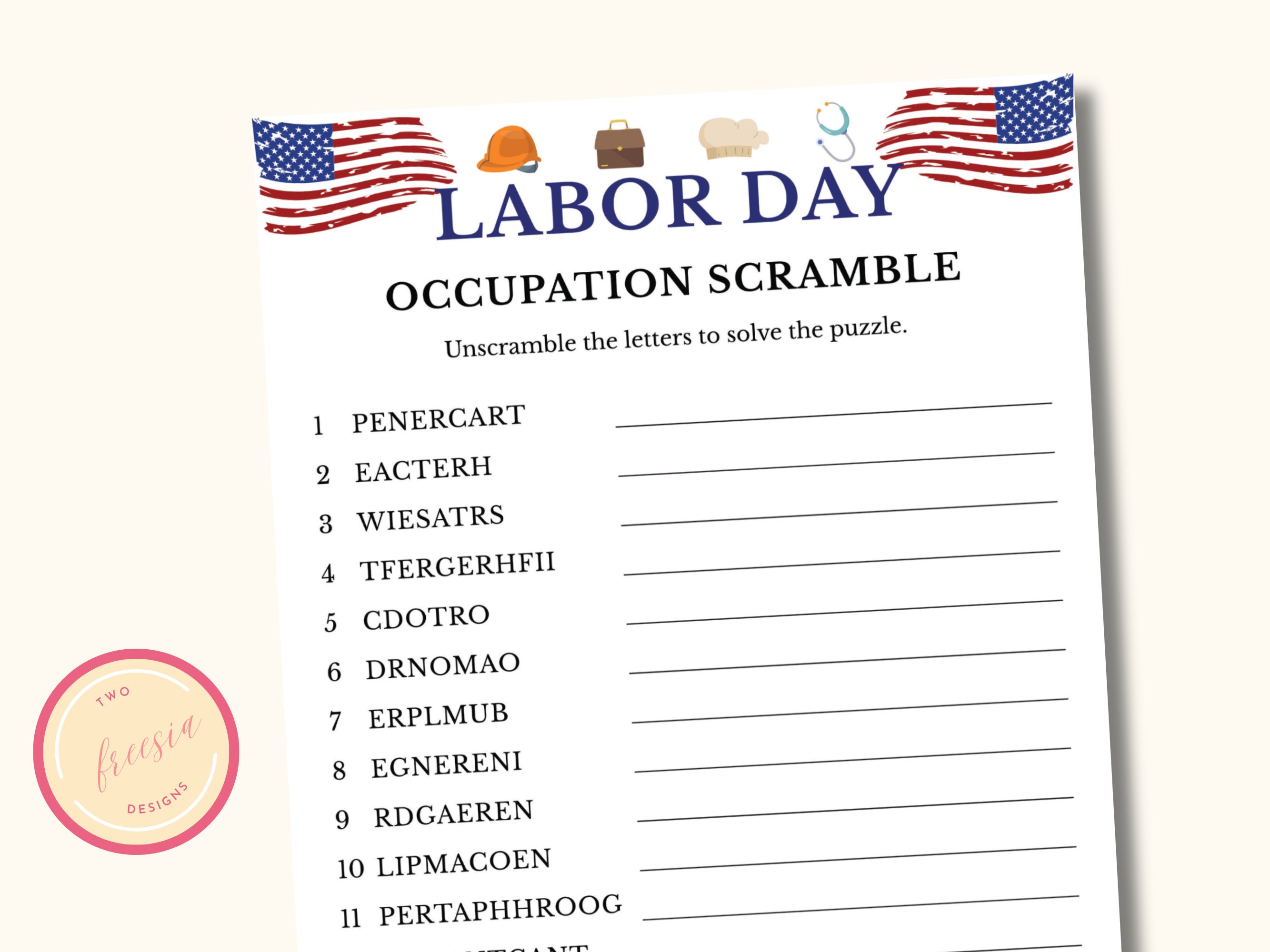 Word Scramble Game Labor Day - Printable Labor Day Party Activity ...