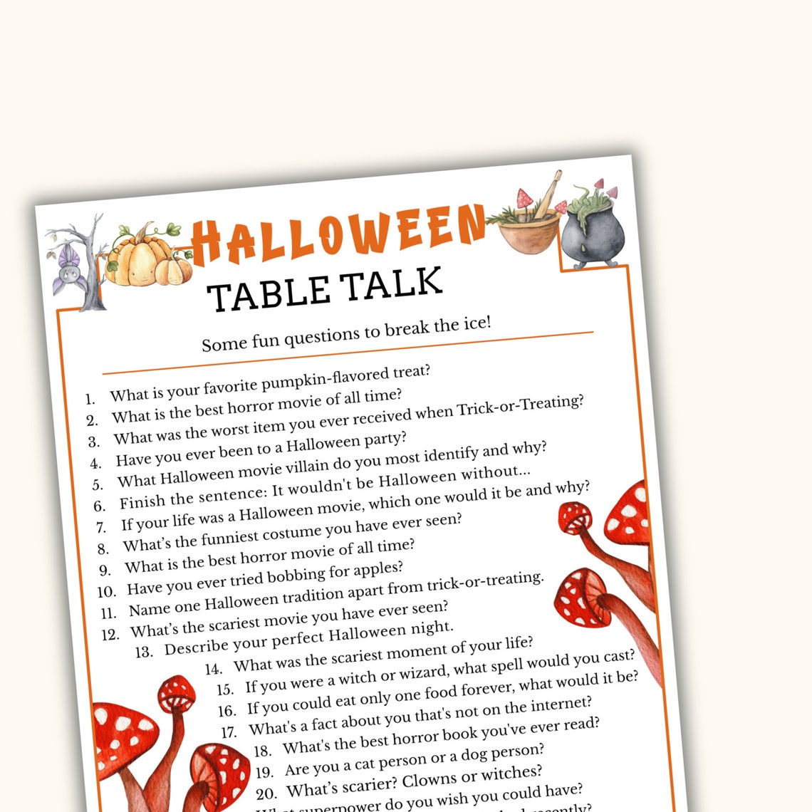 Halloween Table Talk - Icebreaker Questions - Halloween Conversation ...