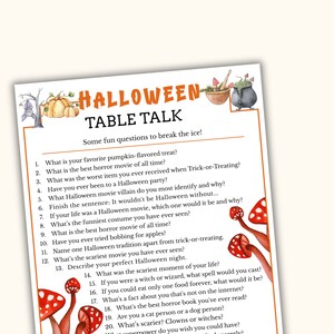 Halloween Table Talk - Icebreaker Questions - Halloween Conversation ...