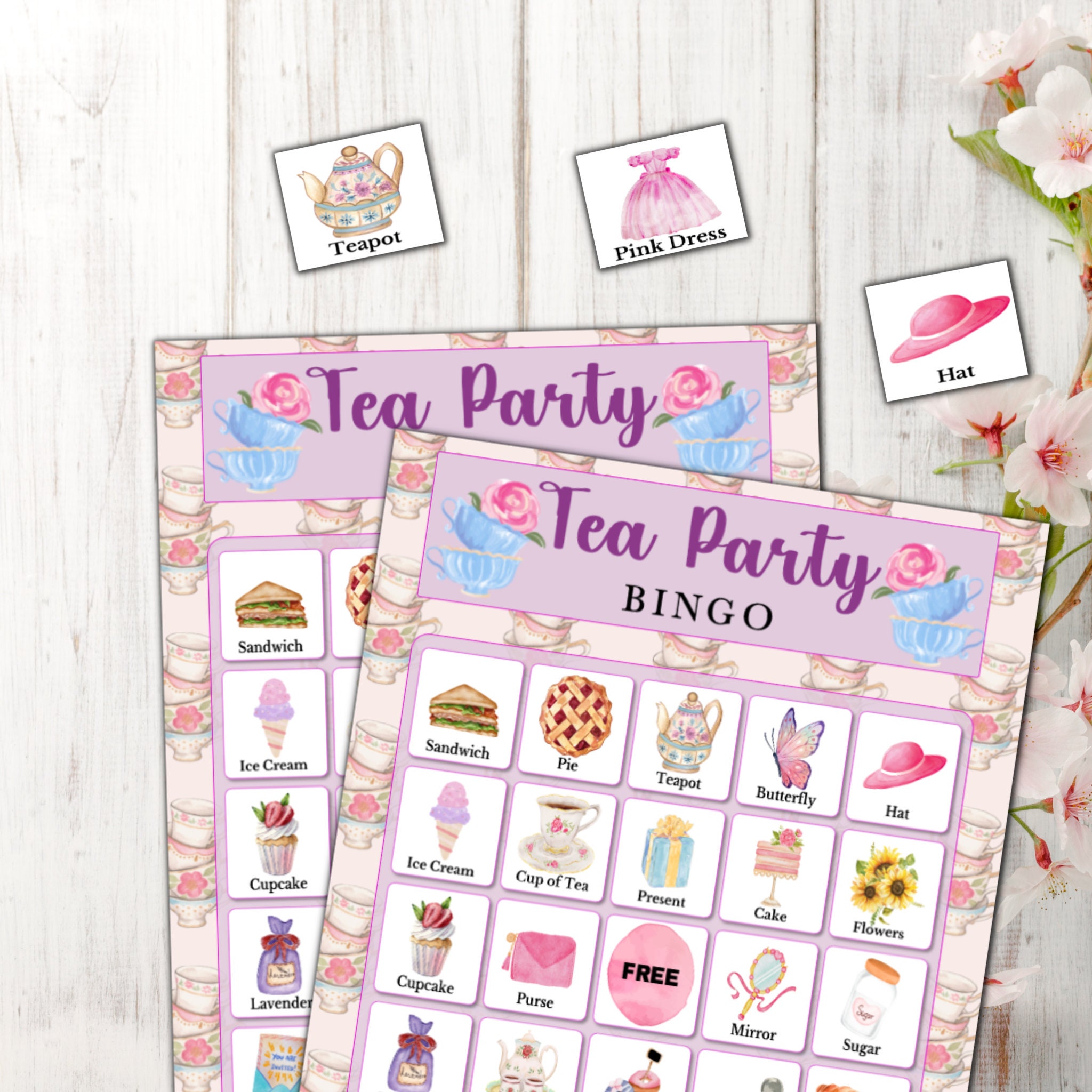 Printable Tea Party Bingo Cards 20 Unique Bingo Cards, Girls Birthday ...