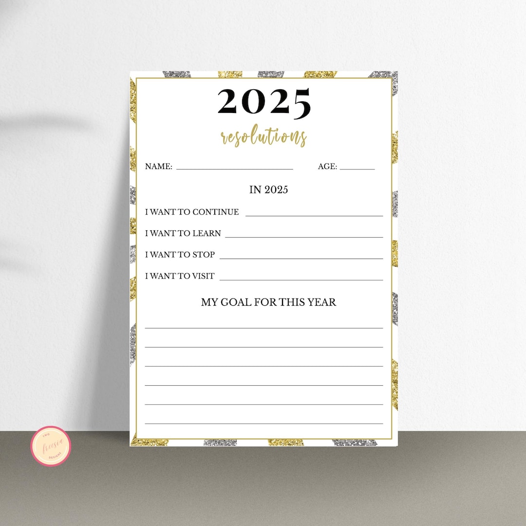 New Years Resolutions Game, Printable 2025 New Year Party Game for Kids ...