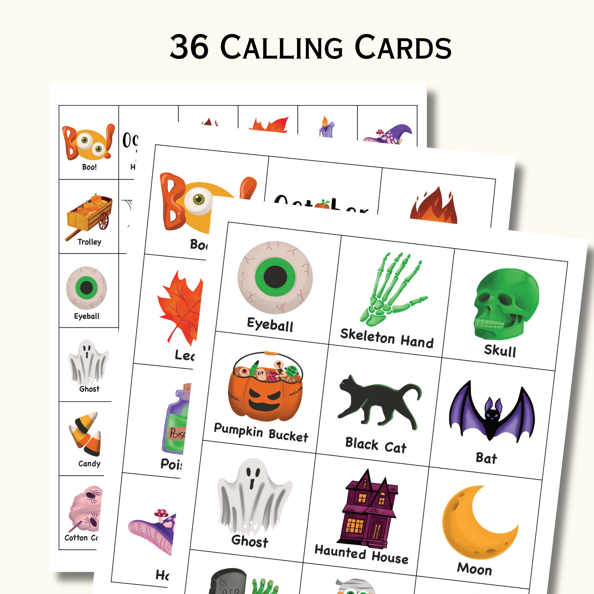 50 Bingo Halloween Cards - Printable Bingo Game for Kids, Teens or ...