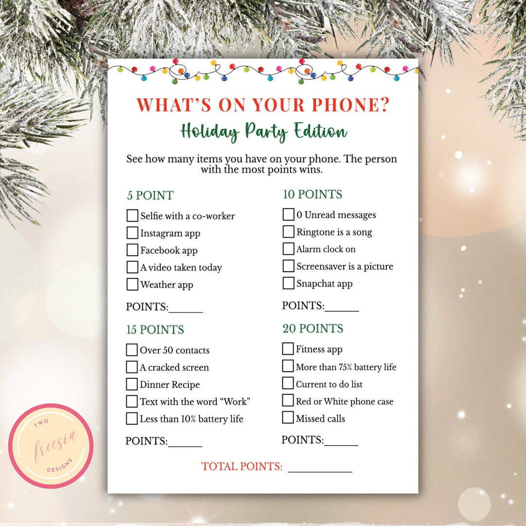 Holiday Party What's on Your Phone Game - Christmas Printable Game ...