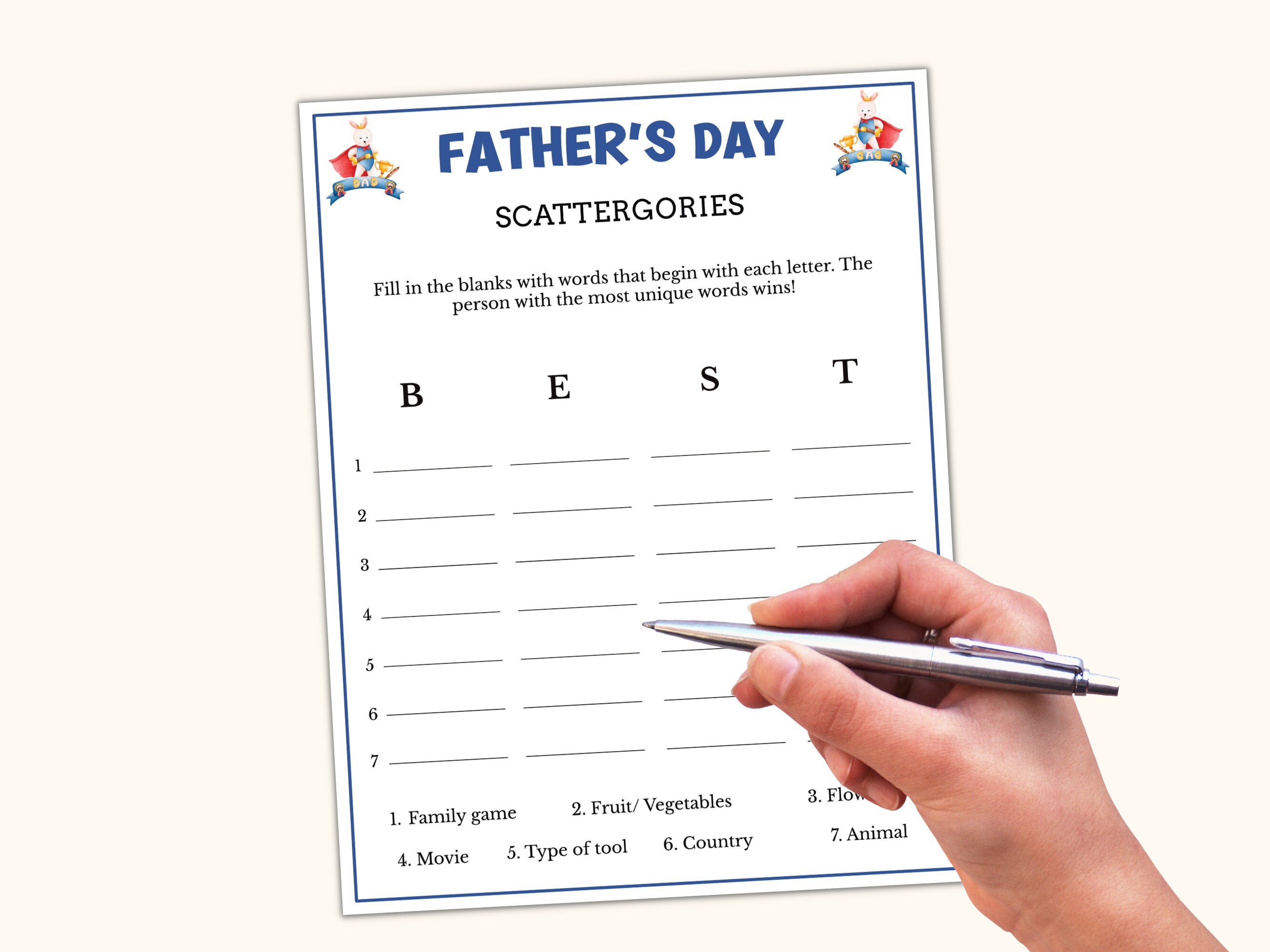 Printable Father's Day Scattergories Game - Printable Father's Day Game ...