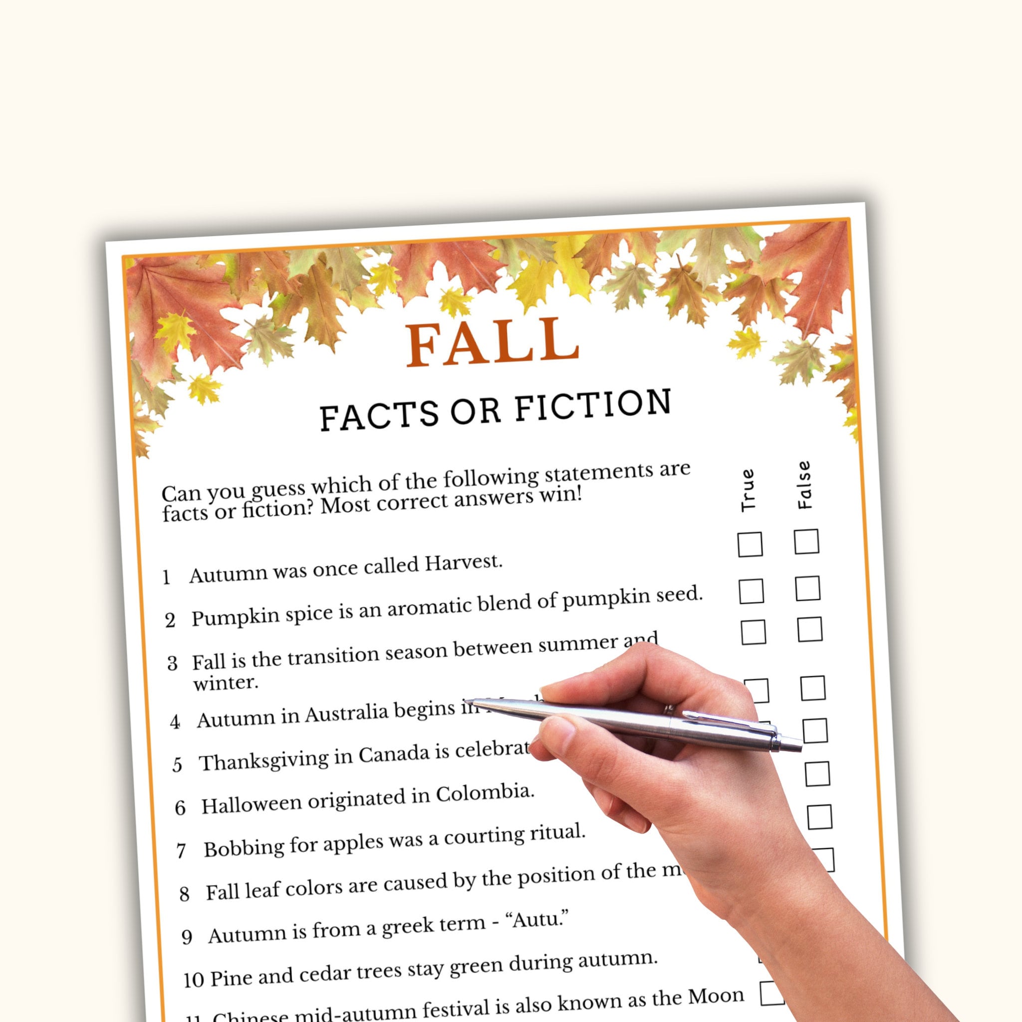 Facts or Fiction Game - Printable Autumn Game - Fun Fall Time ...