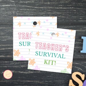 Teachers Survival Kit 3x3 Tag Printable First Day of School Favor Tags ...